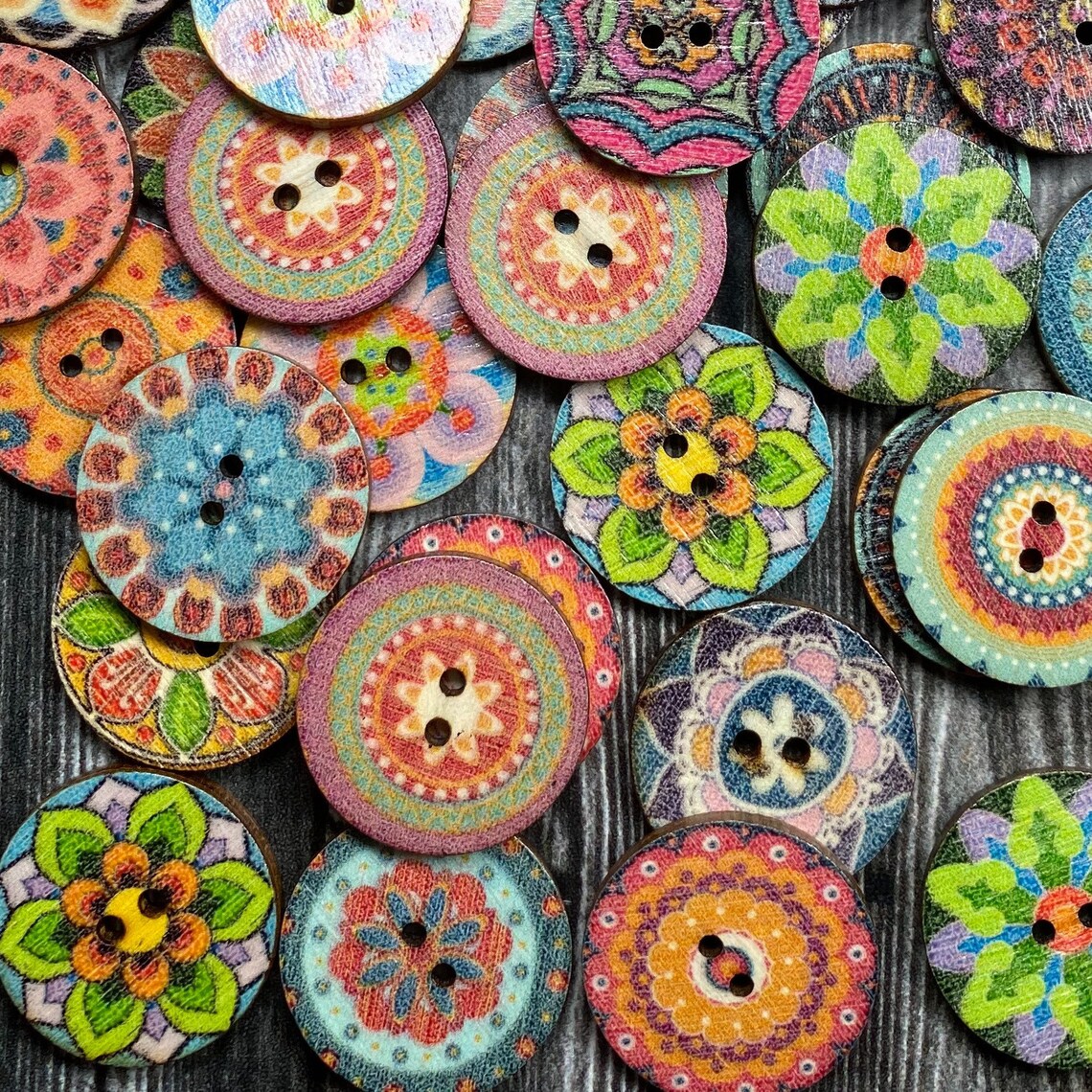 Wooden Boho 2 Hole Buttons Pack of 50 Random Colors 25mm - Etsy