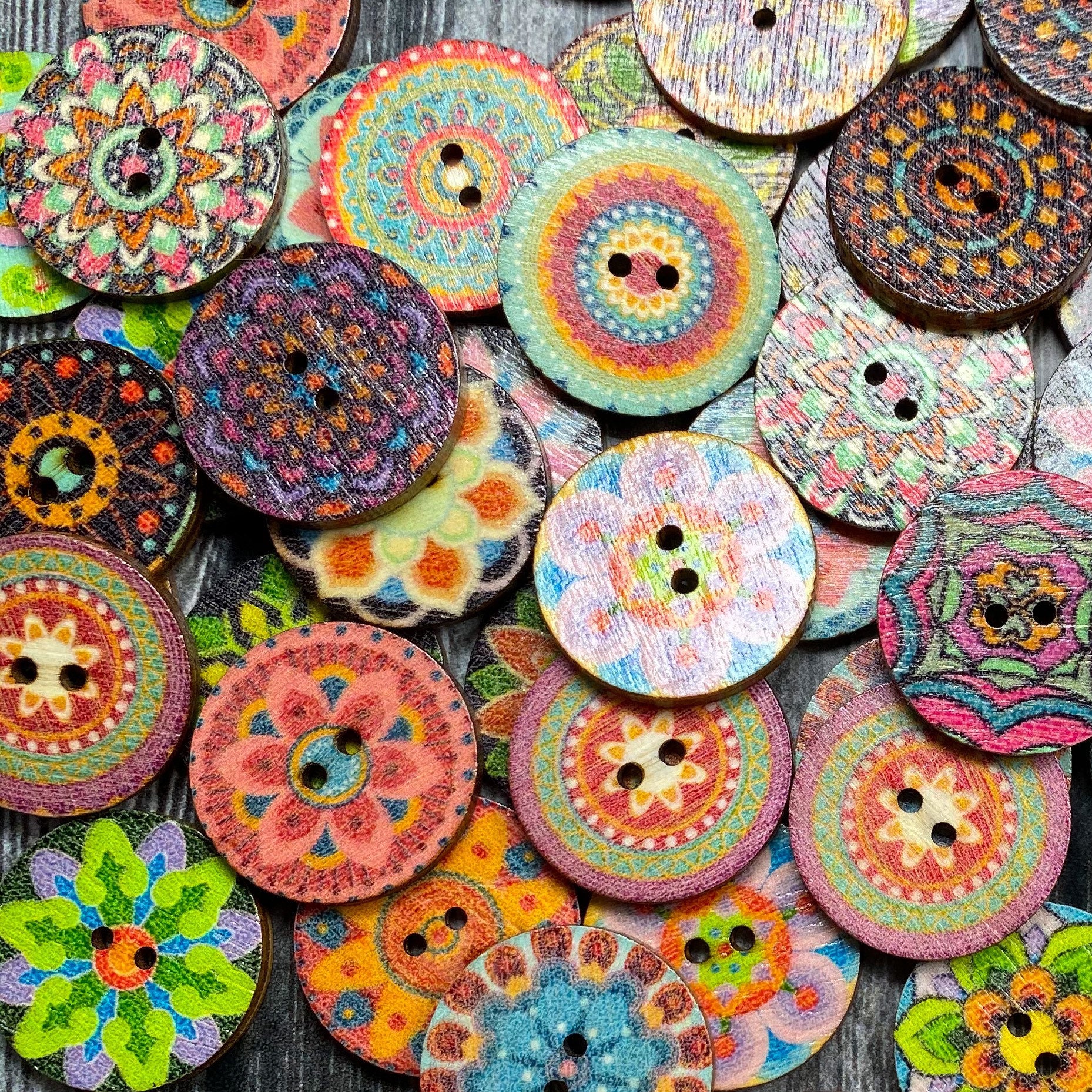 Wooden Boho 2 Hole Buttons Pack of 50 Random Colors 25mm - Etsy