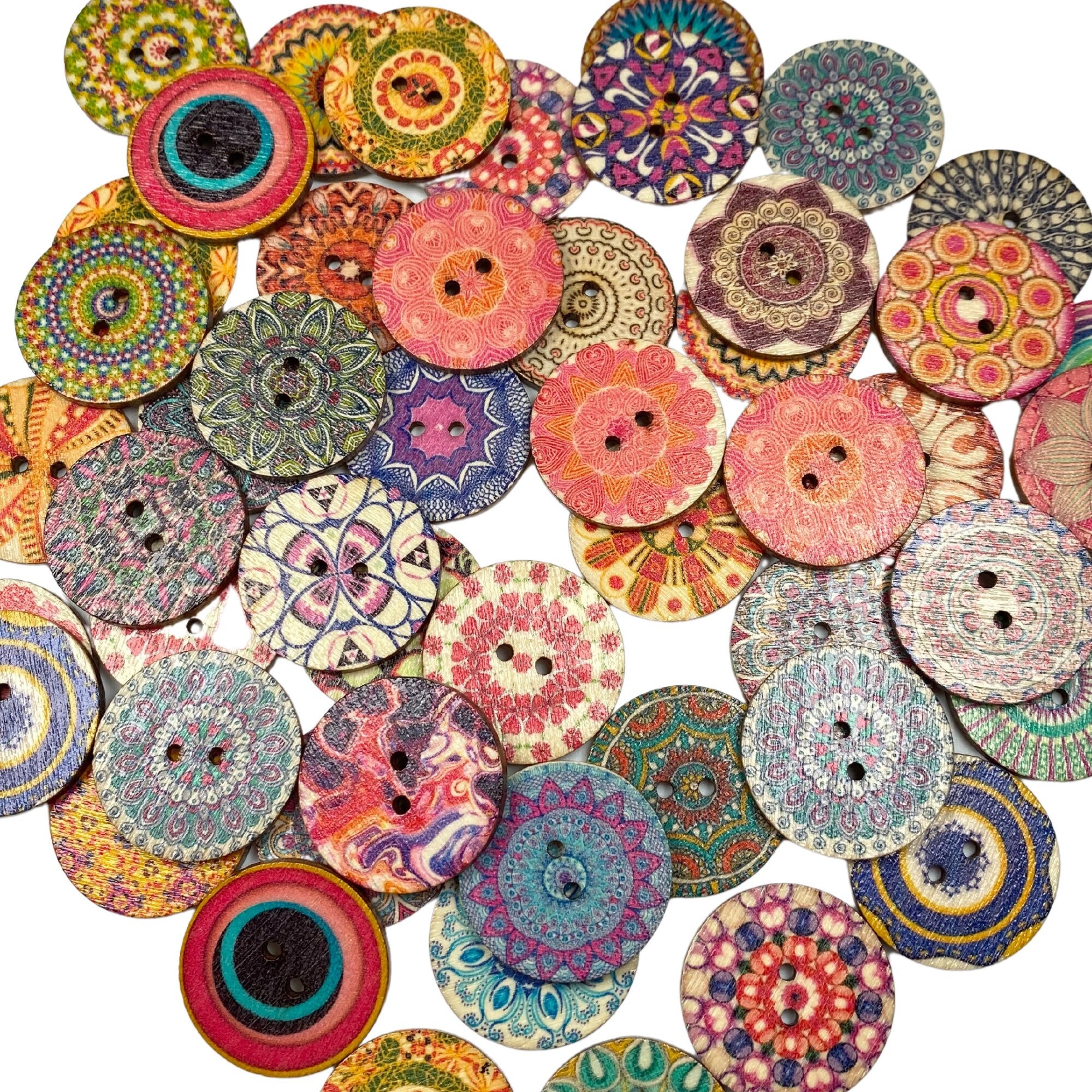 Wooden Boho 2 Hole Buttons Pack of 50 Random Colors 25mm - Etsy