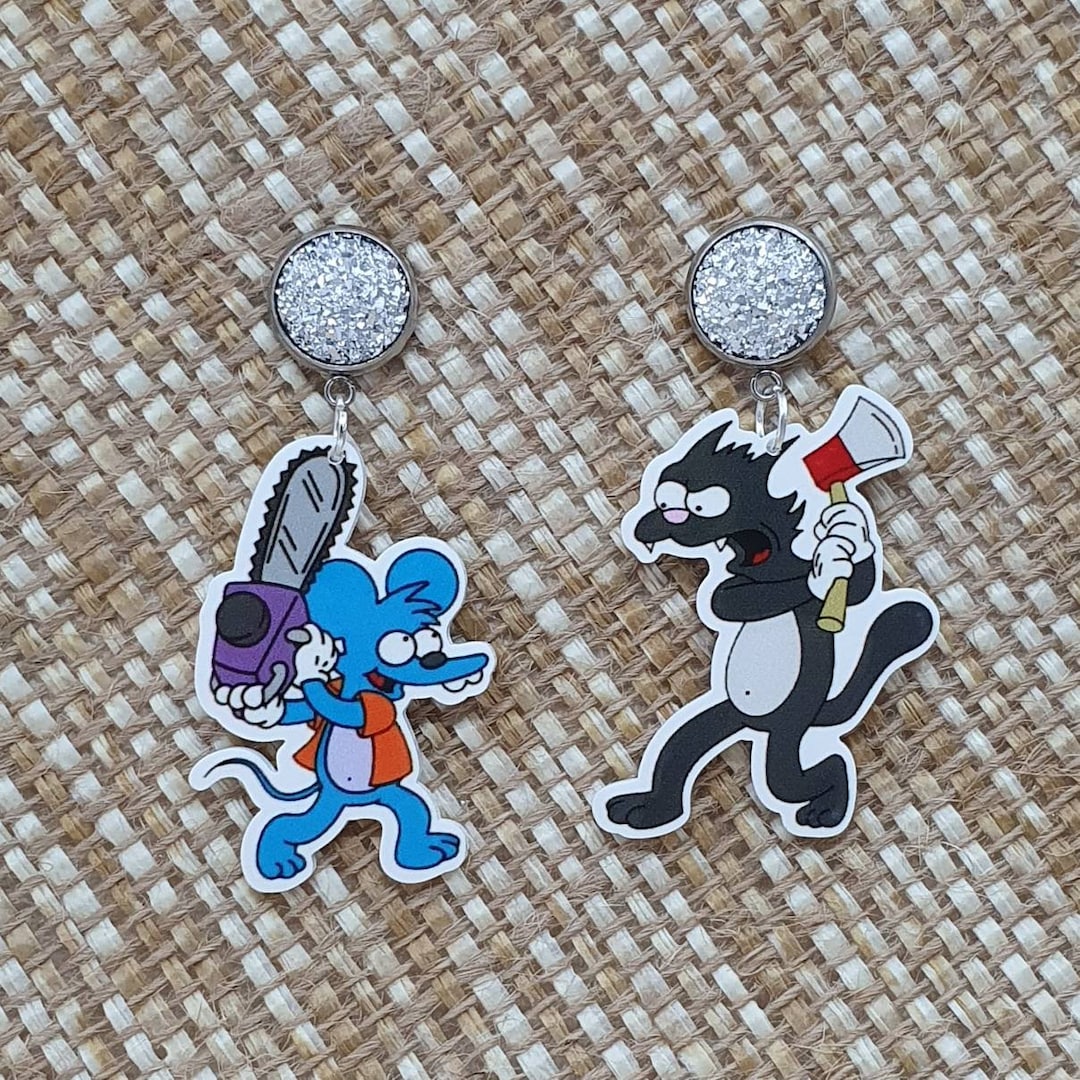 The Simpson's Inspired Itchy and Scratchy Flat Backed Acrylic Earrings ...