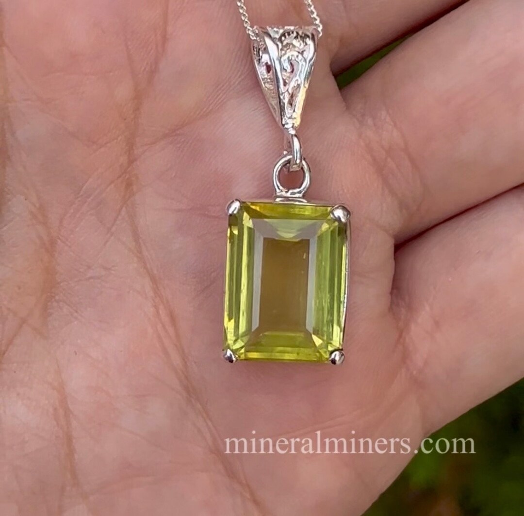 Heliodor Faceted Pendant With Sterling Silver Chain, Genuine Beryl ...