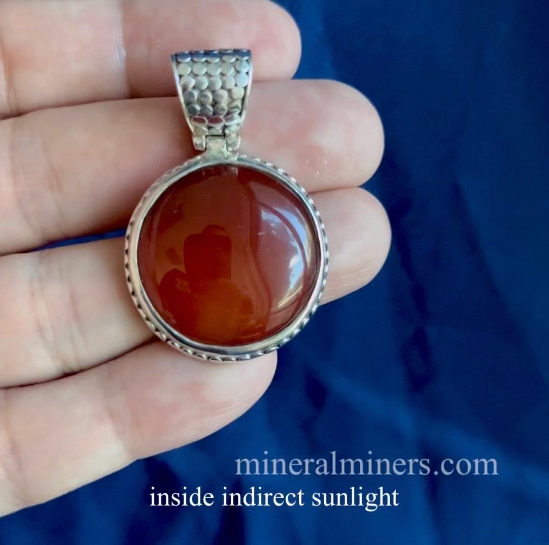 Round Carnelian Silver Pendant, Large Carnelian Pendant, Red Carnelian ...