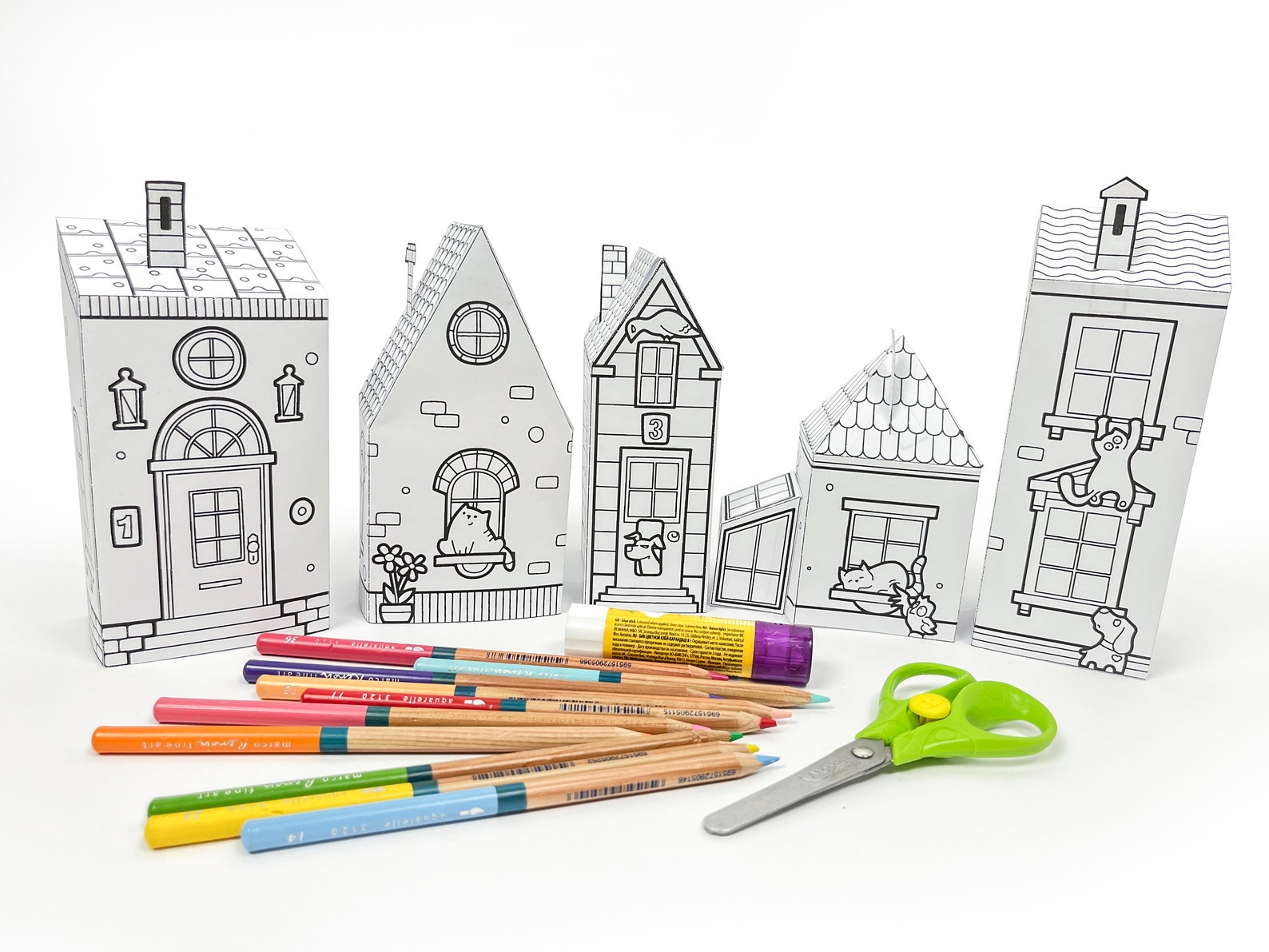 Paper Toy Houses Set 1, Printable Activity Sheets, Paper Craft Kit, Cut ...