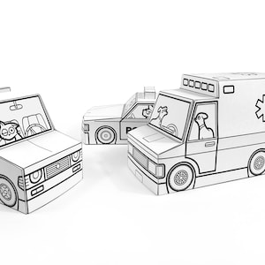 Paper Toy Cars Printable Activity Sheets Craft Kit Cut and Color Pages ...