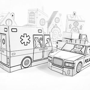 Paper Toy Cars Printable Activity Sheets Craft Kit Cut and Color Pages ...