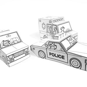 Paper Toy Cars Printable Activity Sheets Craft Kit Cut and Color Pages ...