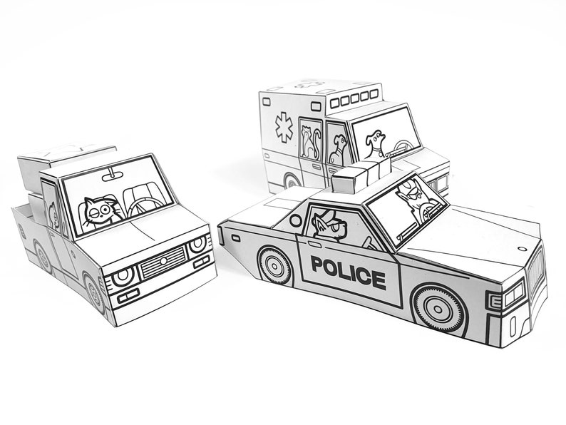 Printable Paper Cars Craft Kit Set 4 | Color Cut and Build | 3D ...