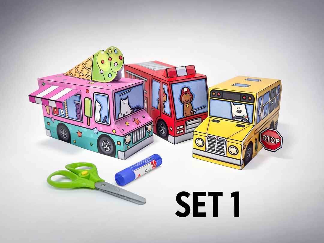 Paper Toy Cars Printable Sheets Craft Kit Cut and Assembly Pages ...