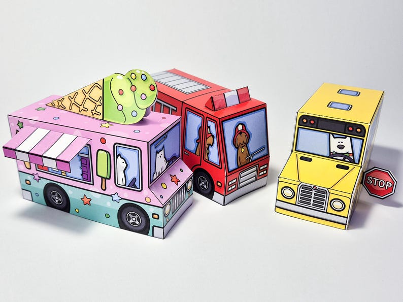 Paper Toy Cars Printable Sheets Craft Kit Cut and Assembly Pages ...