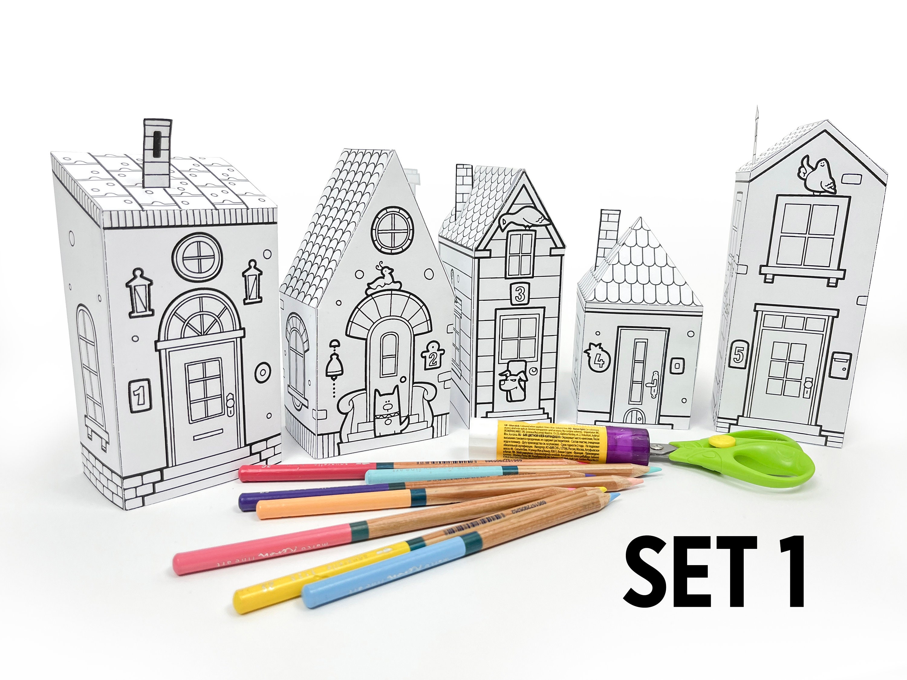 Paper Toy Houses Set 1, Printable Activity Sheets, Paper Craft Kit, Cut ...