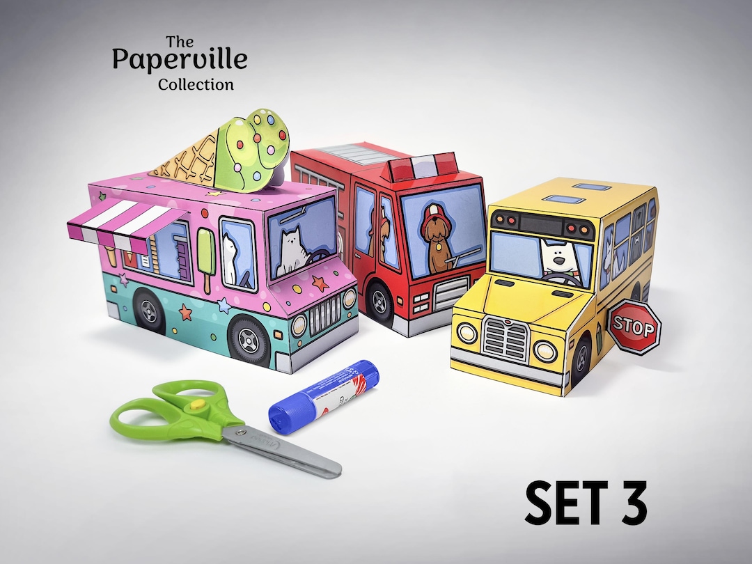 Paper Toy Cars Printable Sheets Craft Kit Cut and Assembly Pages ...