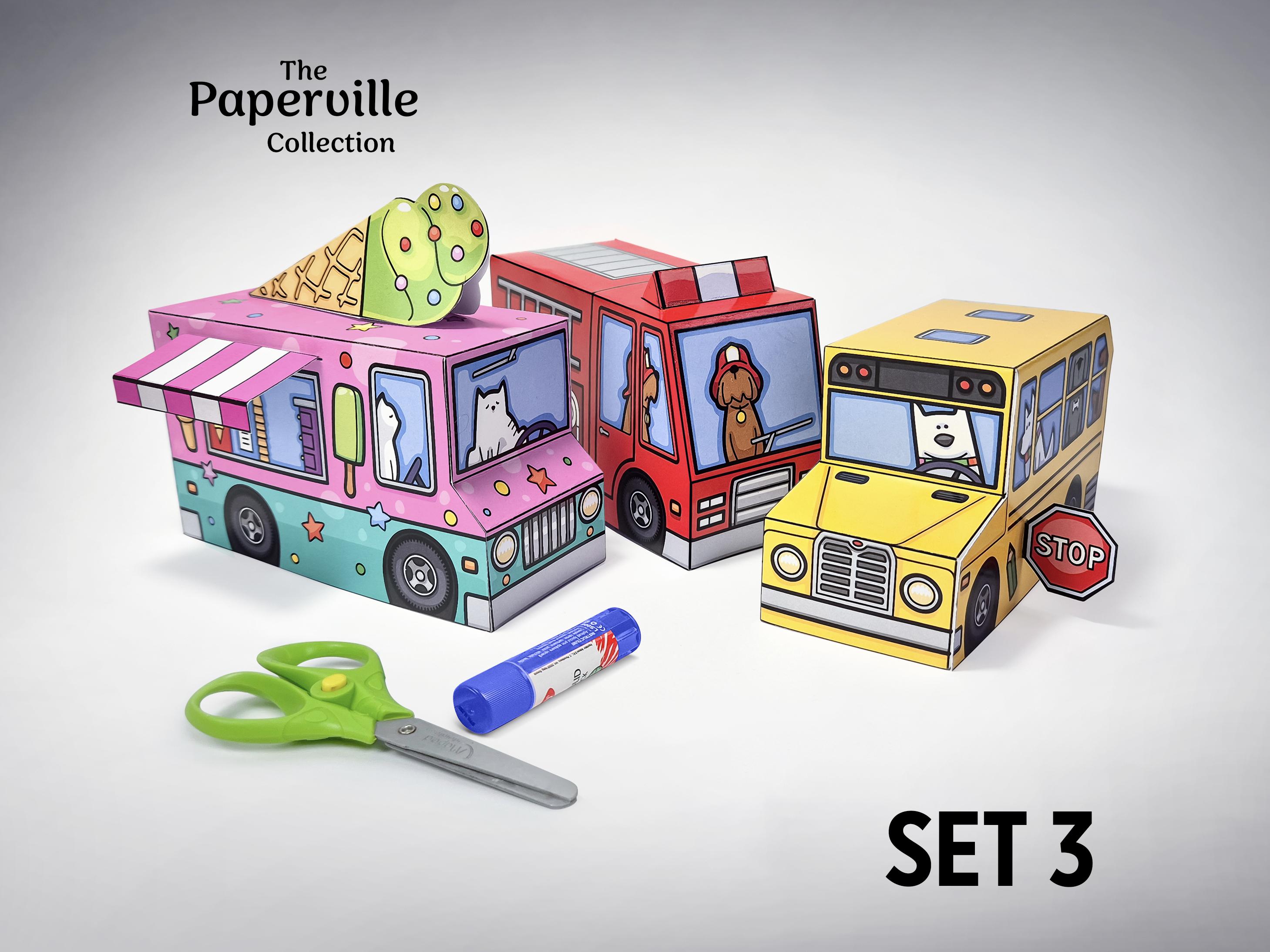 Paper Toy Cars Printable Sheets Craft Kit Cut and Assembly Pages ...