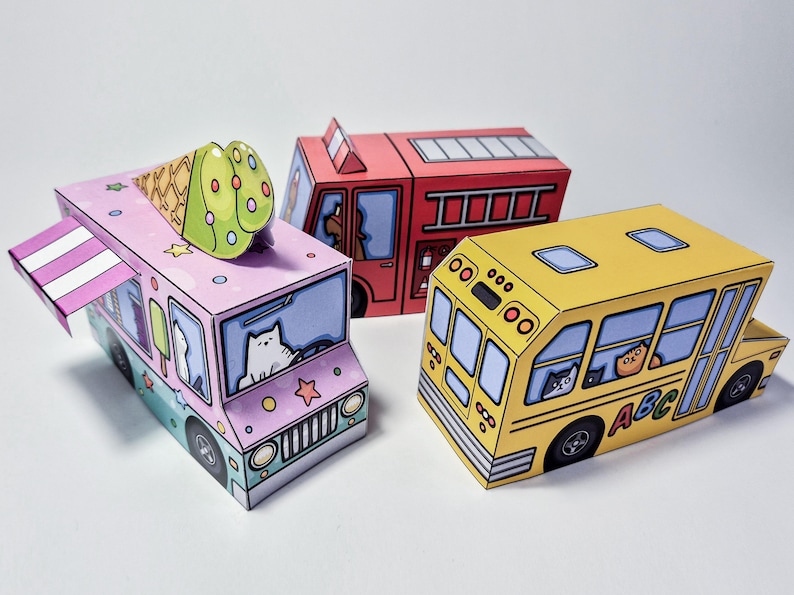 Paper Toy Cars Printable Sheets Craft Kit Cut and Assembly Pages ...