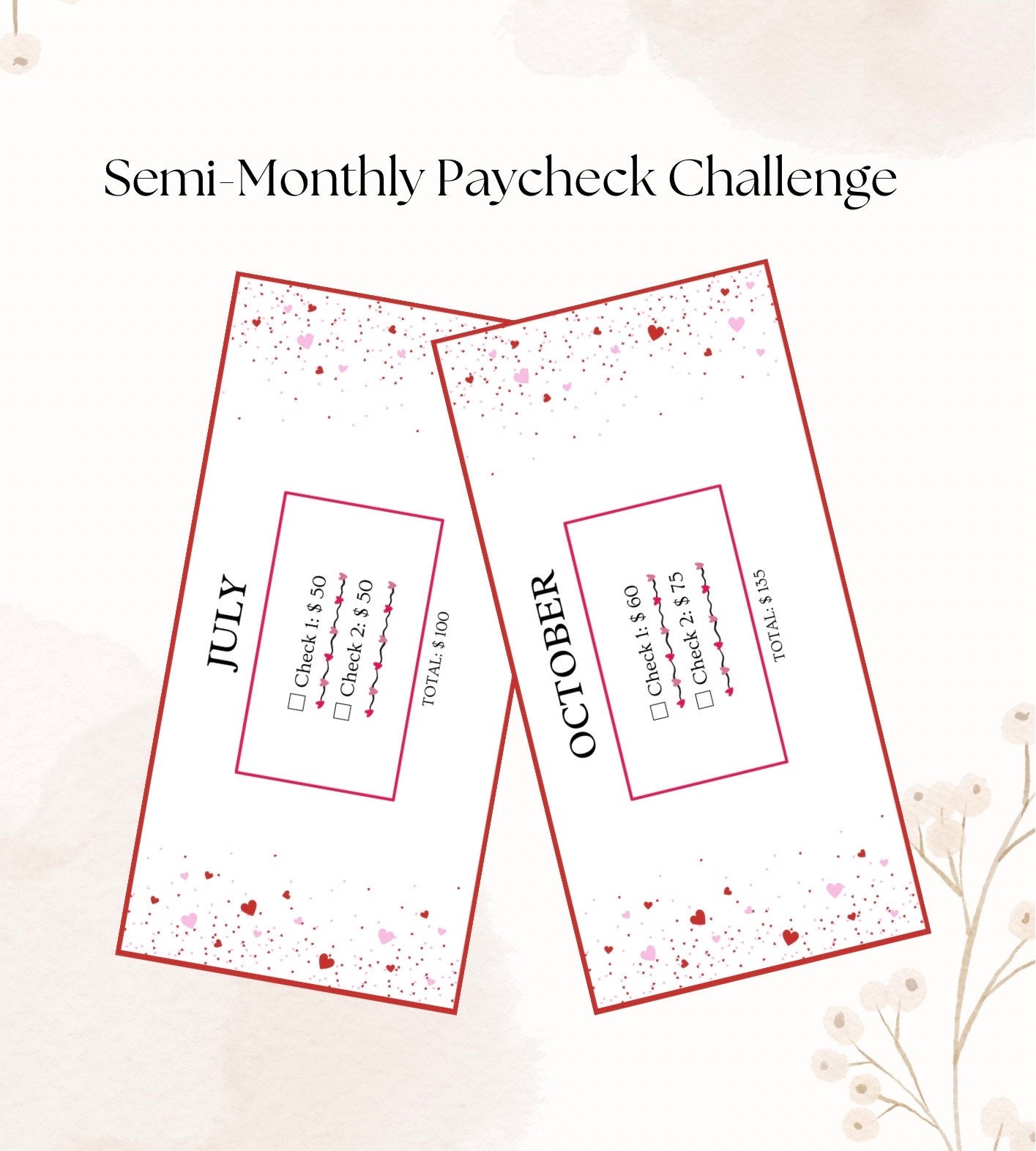 Semi-monthly Paycheck Saving Challenge Heart Edition - Etsy