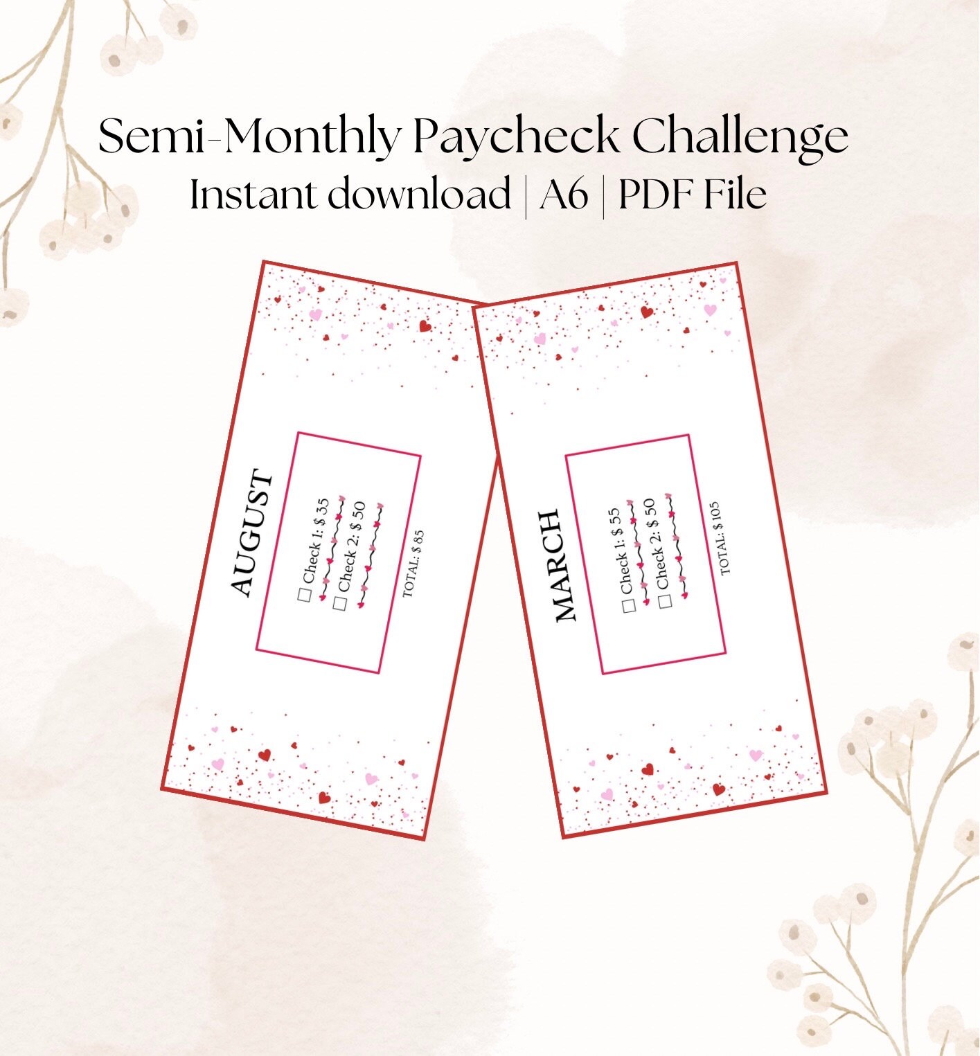 Semi-monthly Paycheck Saving Challenge Heart Edition - Etsy