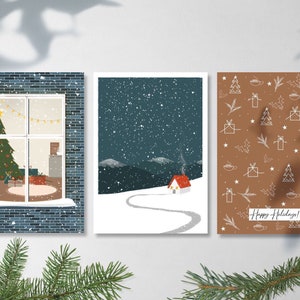 Cute Christmas Cards, Colorful Winter Gift Cards, Digital Illustrated ...