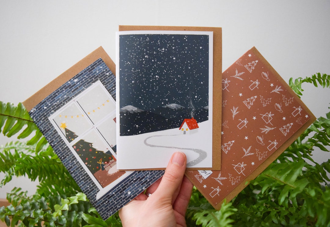 Cute Christmas Cards, Colorful Winter Gift Cards, Digital Illustrated ...