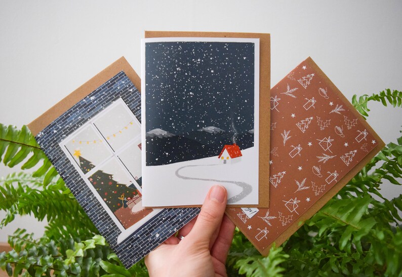 Cute Christmas Cards, Colorful Winter Gift Cards, Digital Illustrated ...