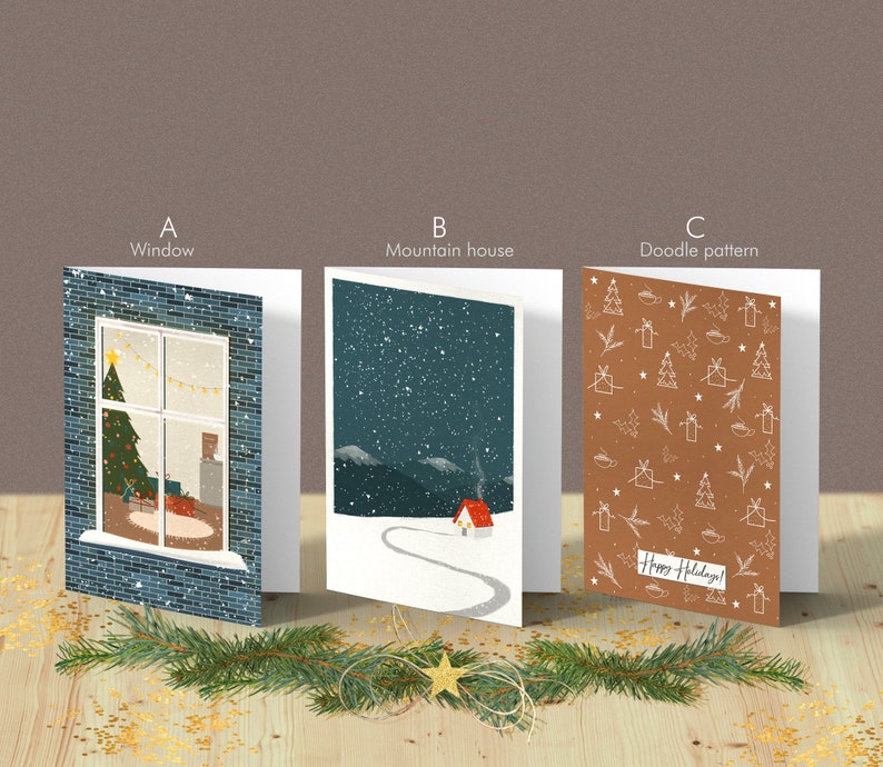 Cute Christmas Cards, Colorful Winter Gift Cards, Digital Illustrated ...