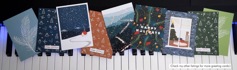 Cute Christmas Cards, Colorful Winter Gift Cards, Digital Illustrated ...