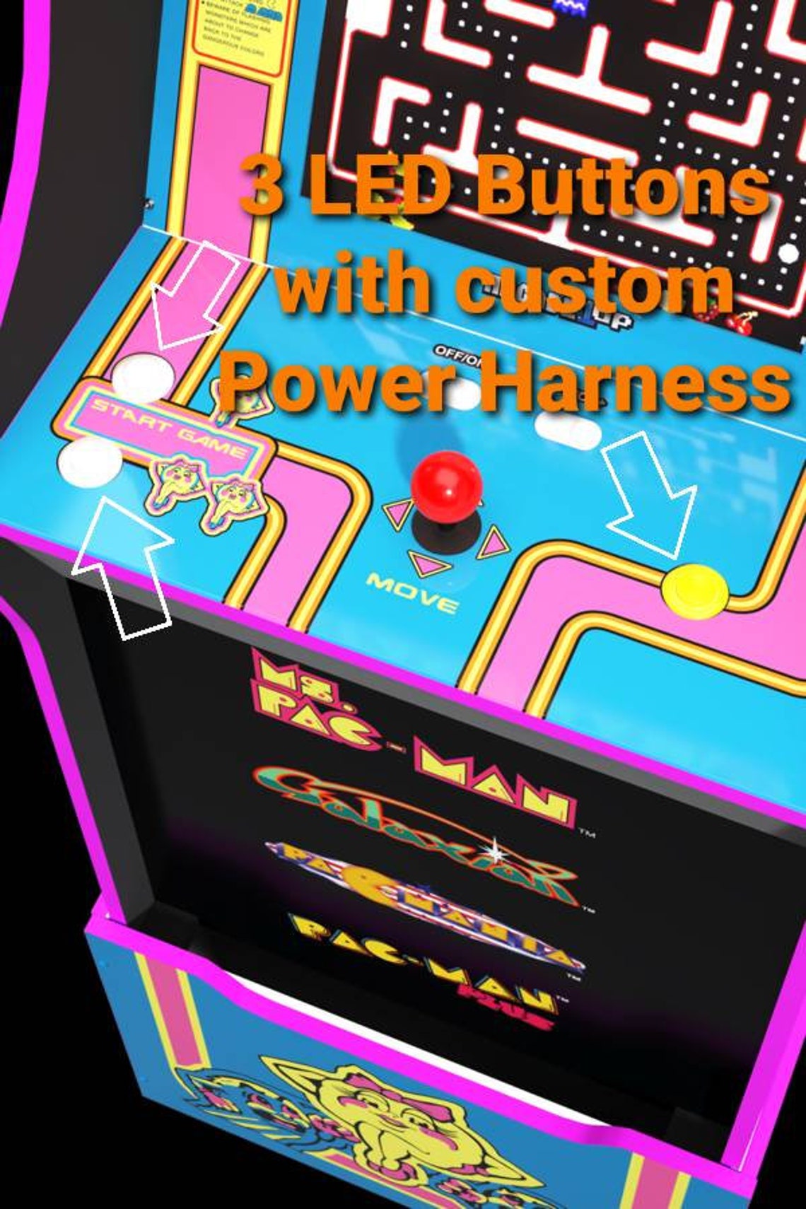 Arcade1up Ms. Pac-man LED Buttons Upgrade With Custom Power Harness ...