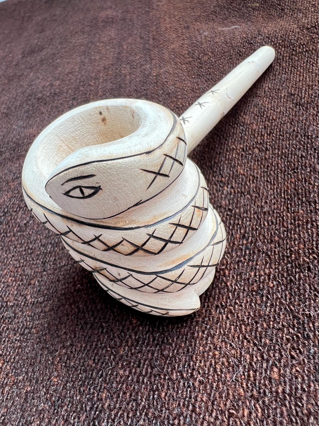 Shipibo Bobinsana Pipe, Handcarved Mapacho Pipe, Snake Pipe, Shamanic ...