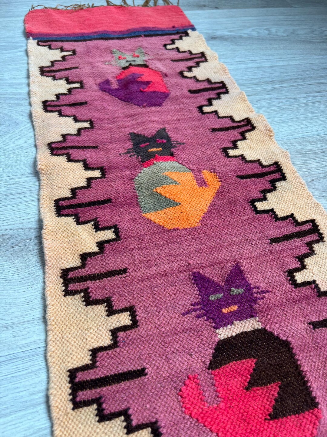 Vintage Andean Cat Wall Hanging, Art Deco Decor, Handwoven Peruvian ...
