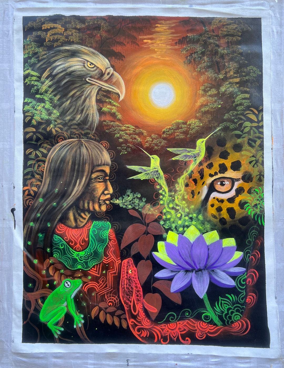 Shipibo Handmade Acrylic Painting + Wall Hanging of Ayahuasca Maestra W ...