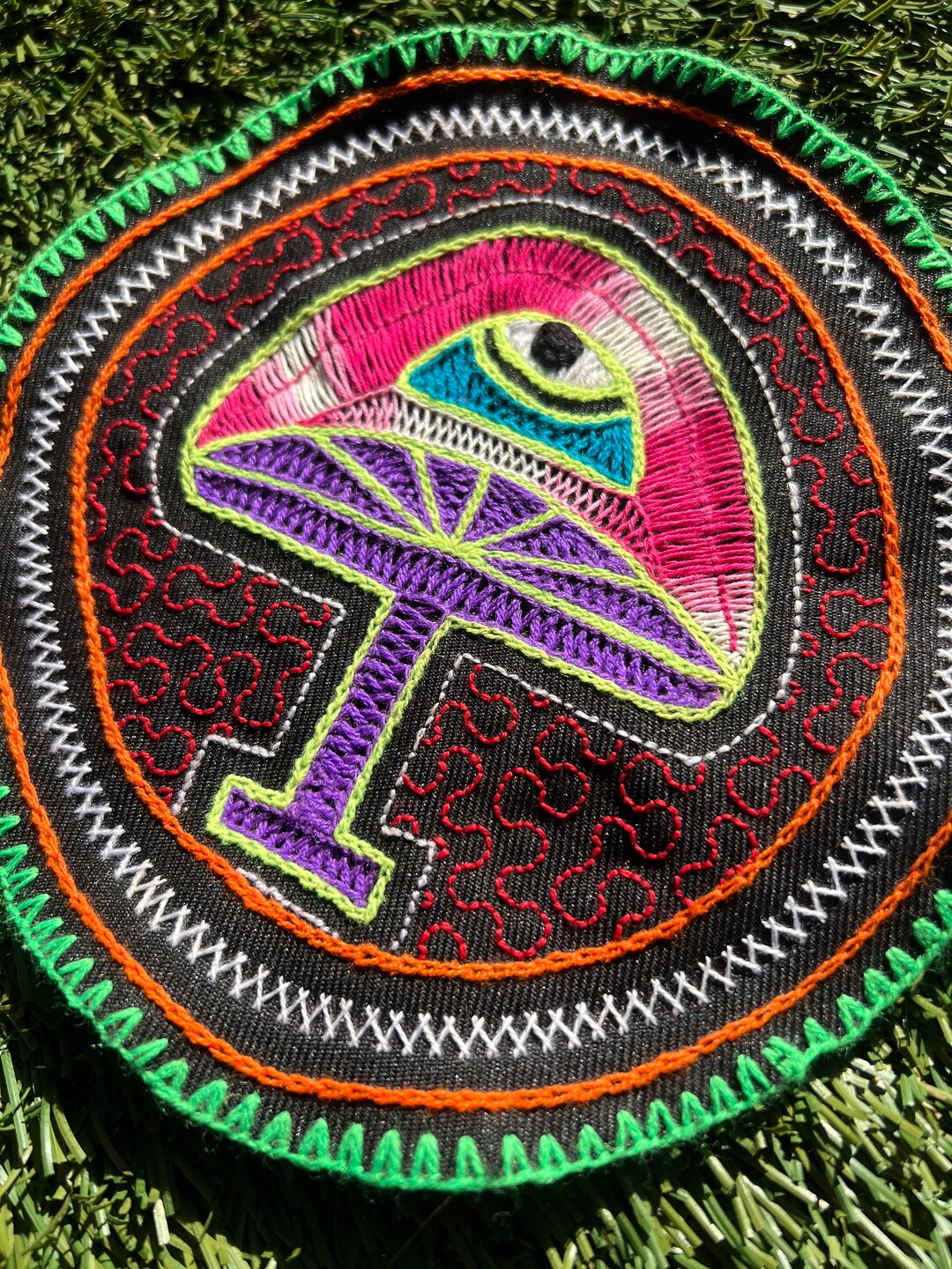 Shipibo Patch Circular Tapestry, Embroidered Altar Cloth, Ayahuasca Textile, Shamanic Home Décor ...
