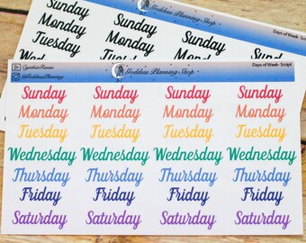 Days of Week Script Stickers - Etsy