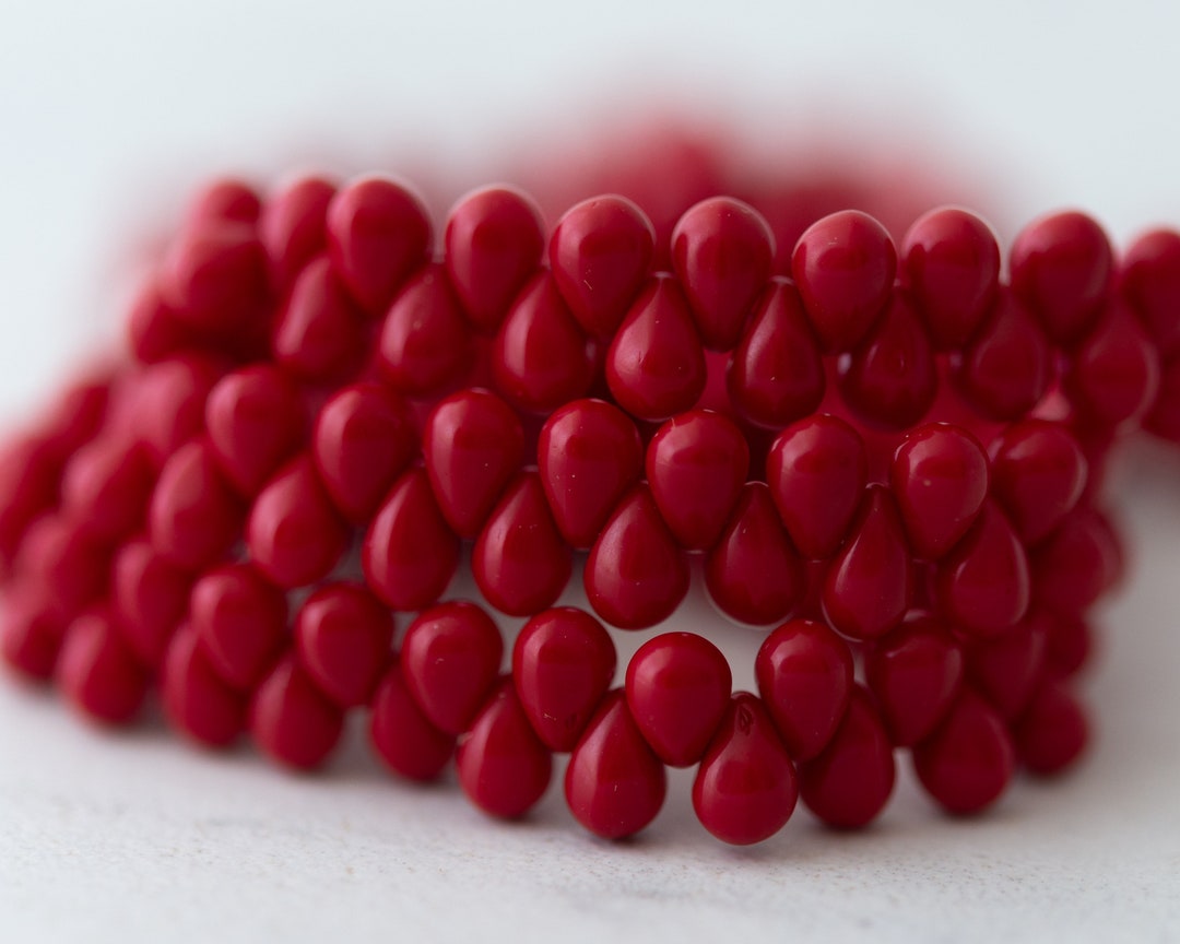 4x6mm Red Drop Beads Opaque Red Side Drilled Teardrops Czech Glass ...