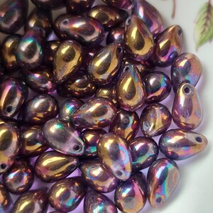 Purple Nebula Drop Beads Czech Glass 6x9mm Teardrop Side Drilled ...