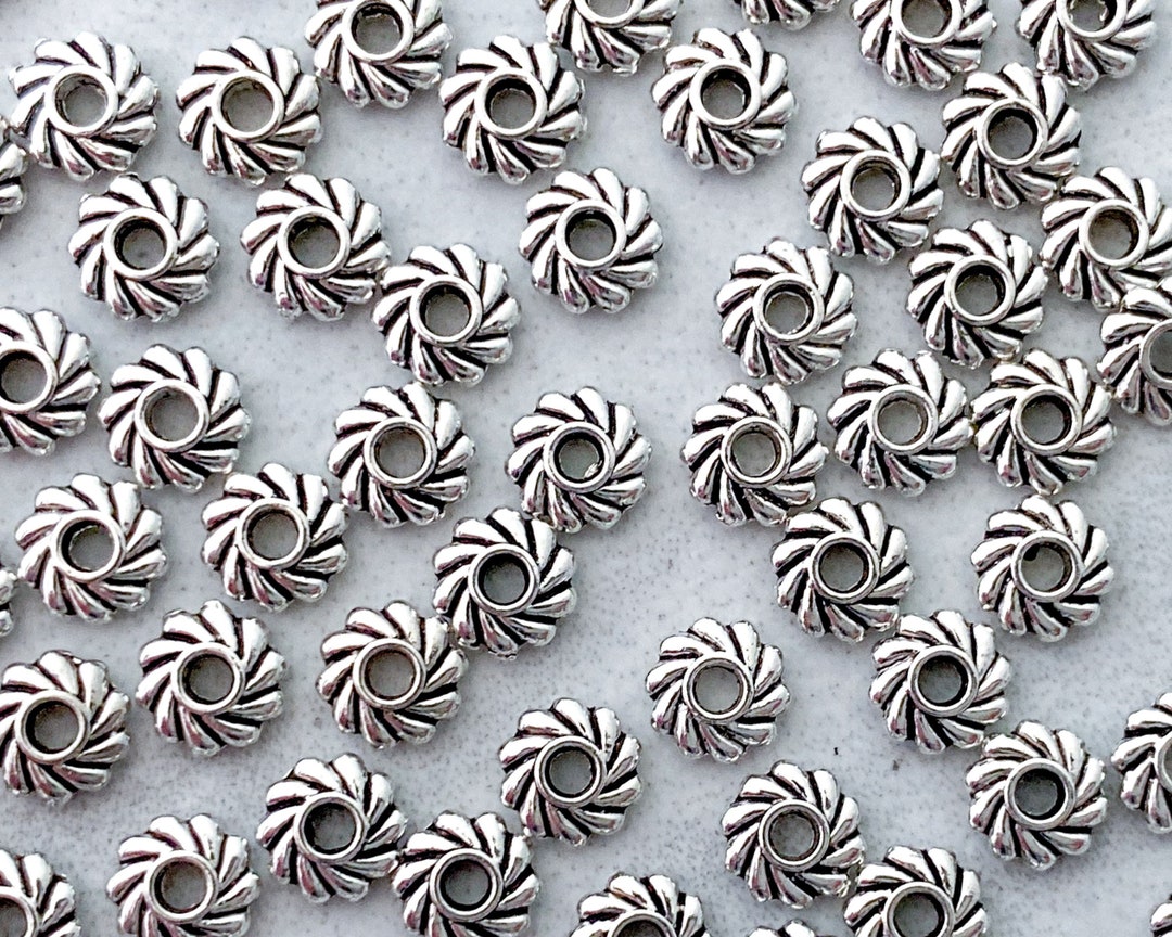 Small Silver Spacer Beads Bulk Buy 5mm Antique Silver Floral Swirl Tiny ...
