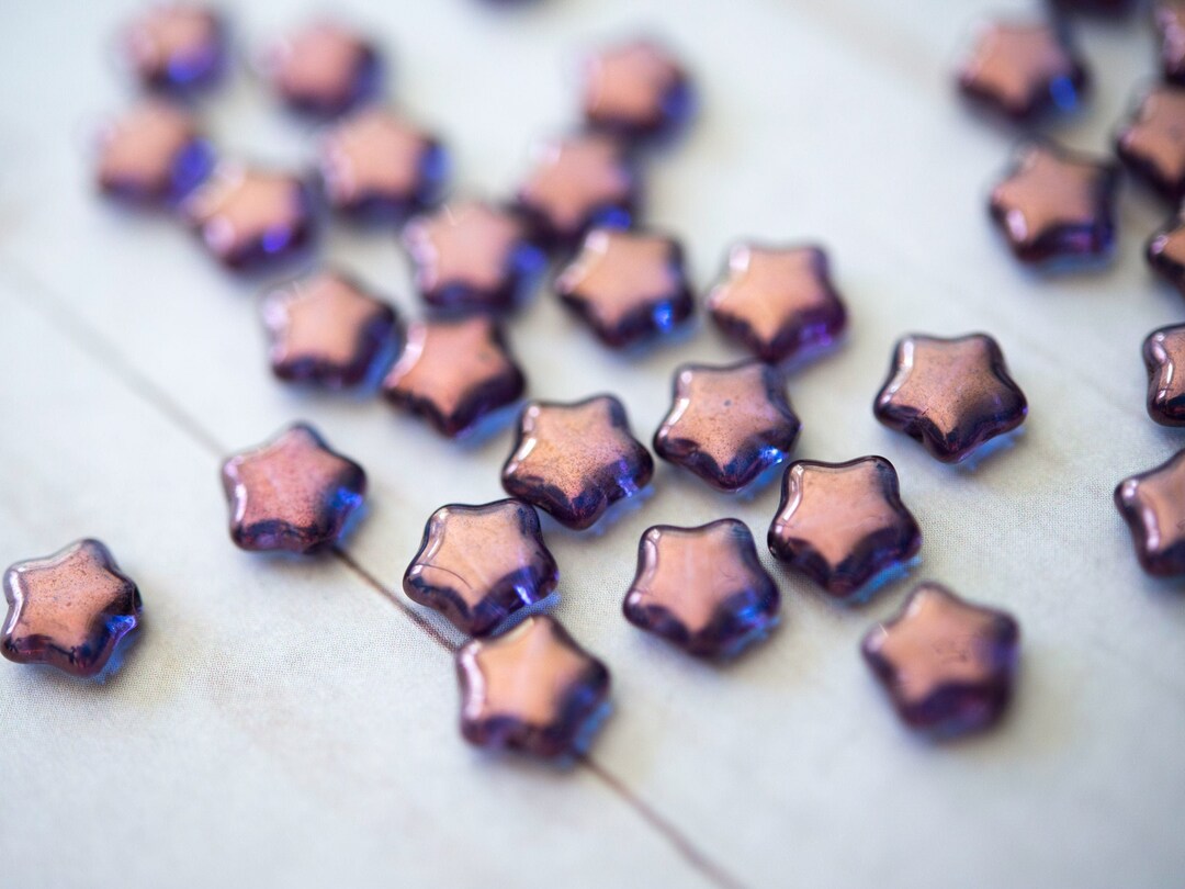 Small Glass Star Beads 8mm Amethyst Purple Bronze Celestial Magic ...
