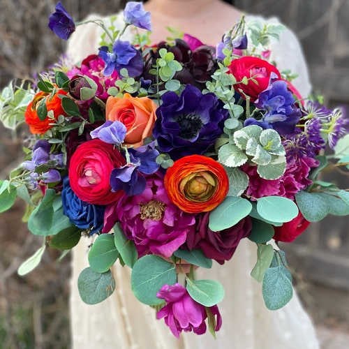 Jewel Tone Peony Wedding Bouquets Custom Purple Red Blue - Etsy