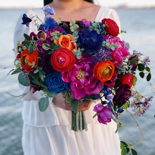 Jewel Tone Peony Wedding Bouquets Custom Purple Red Blue - Etsy