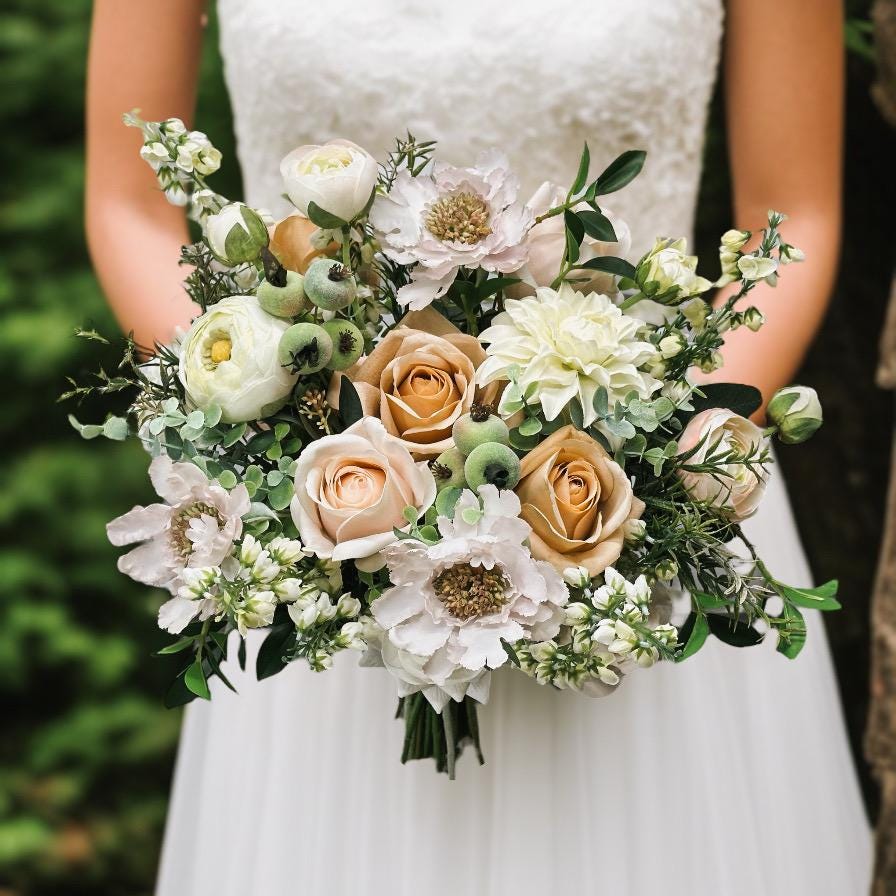 D11 Wedding Wild Flower Bridal Bouquet Faux Silk Artificial Blush Pink ...