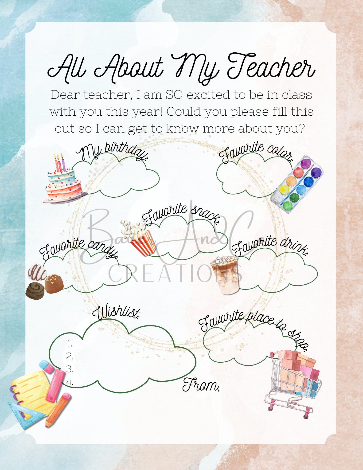 All About My Teacher Digital Download Meet the Teacher All About My ...