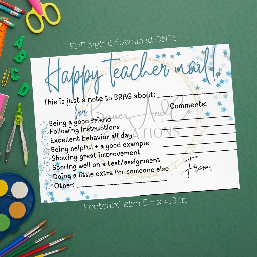 Student Brag Cards From Teacher Digital Download Classroom Compliment ...