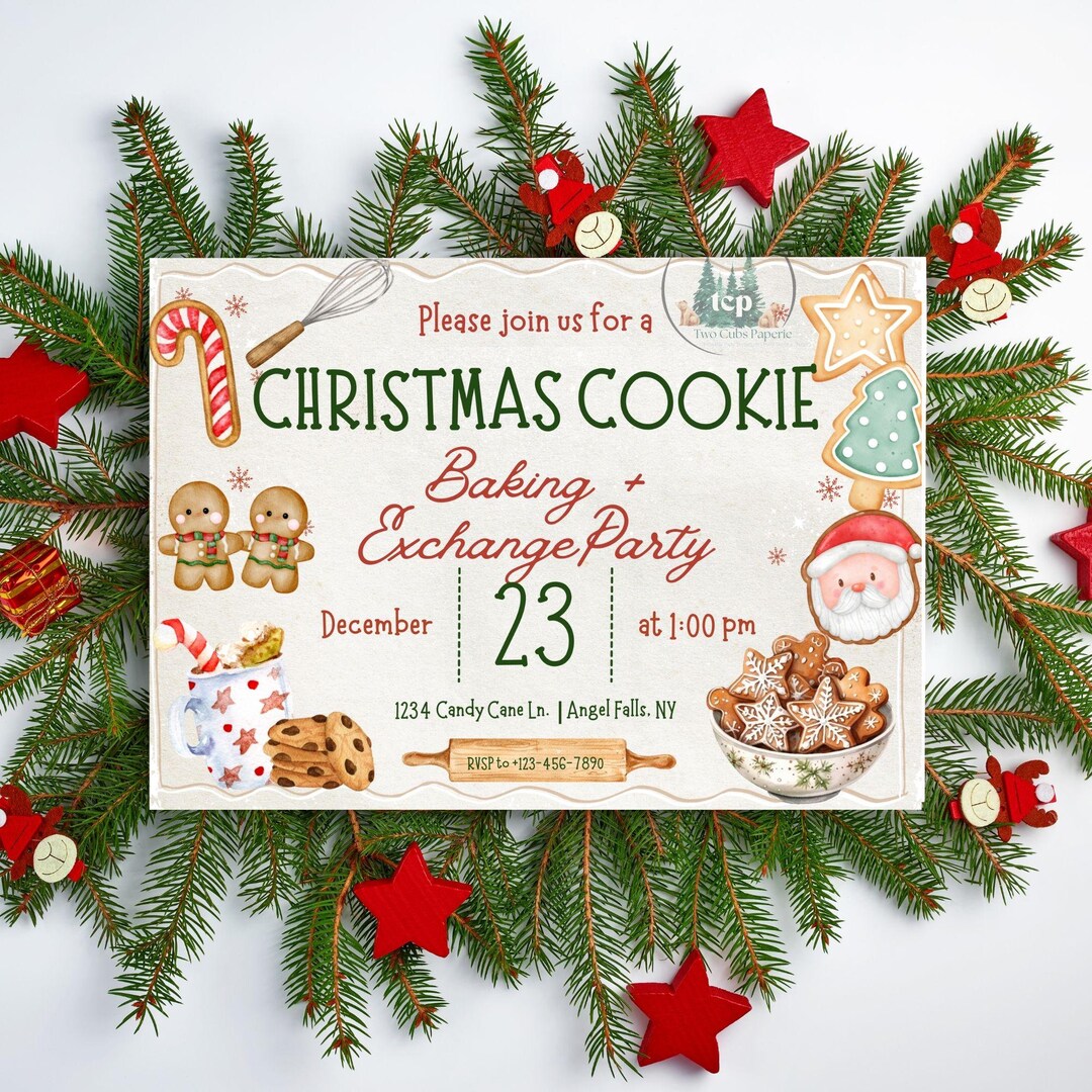 Christmas Cookie Party Invitation, Holiday Party Invitation Template ...
