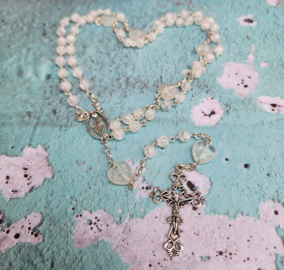Crackle Quartz Catholic/religious Rosary. Crackle Quartz Praying Beads ...
