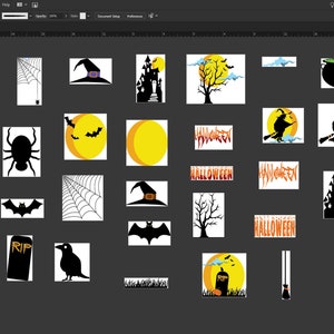 Halloween Clipart Set Witch Castle Moon Bat Spider Web Tree Cloud Crow ...