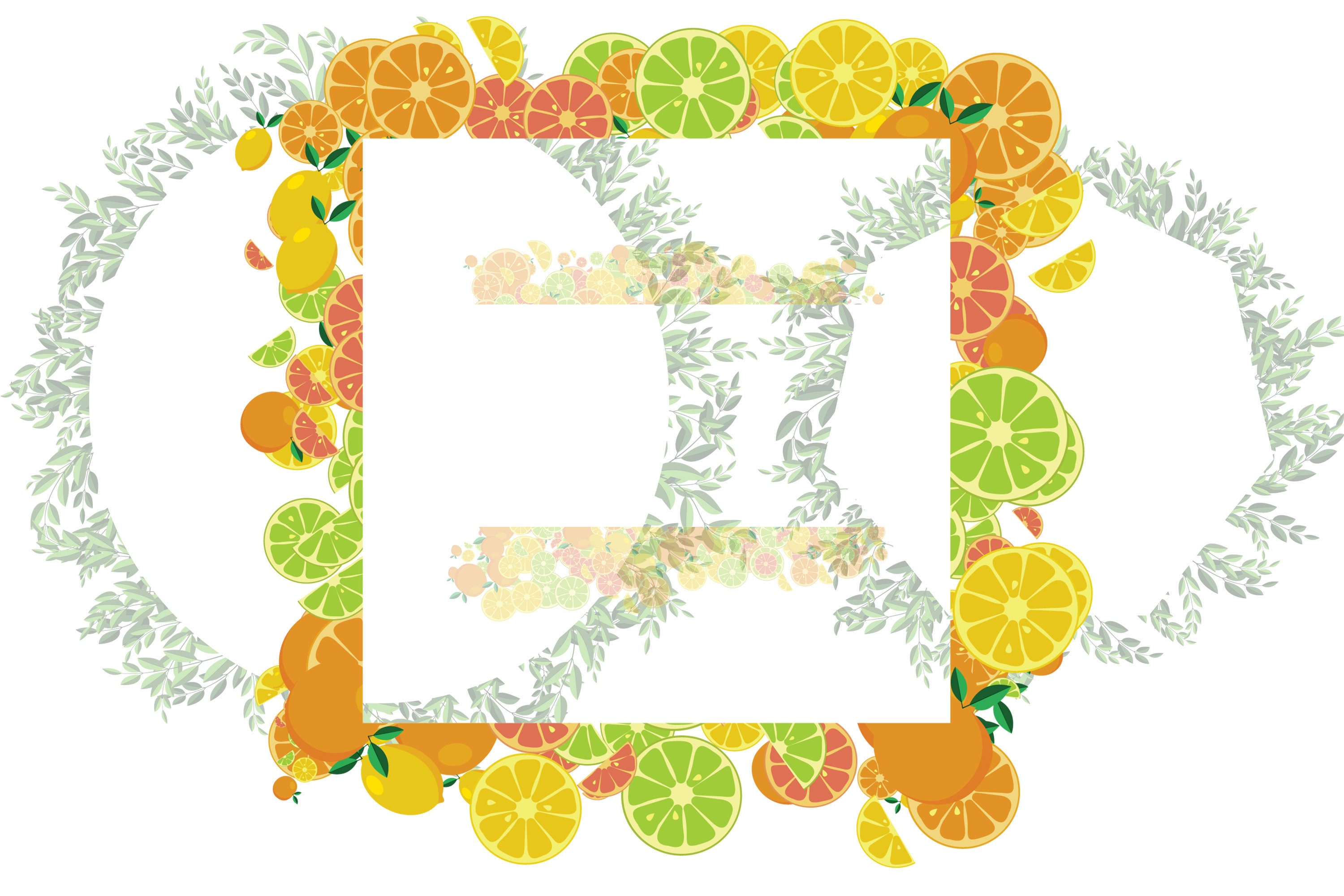 Citrus Fruits Clipart Leaves Wreaths Lemon Lime Orange Grapefruit ...