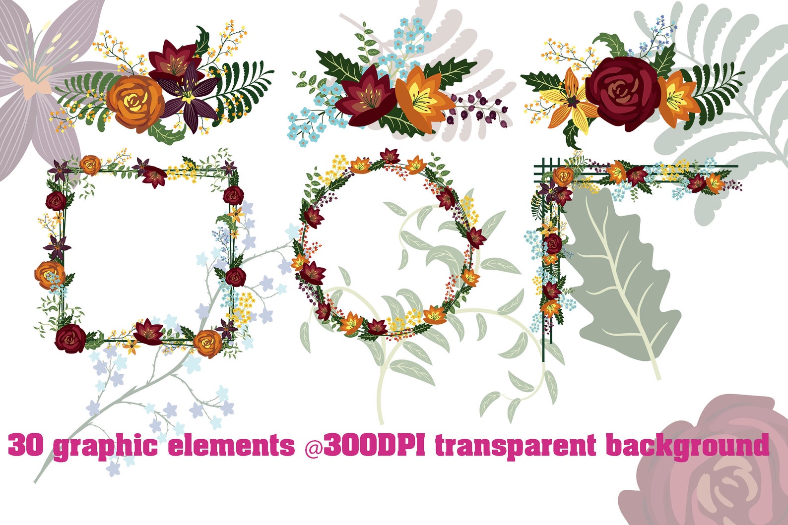 Autumn Leaves CLIPART Fall Leaves Décor Wreaths Leaf PNG Transparent ...