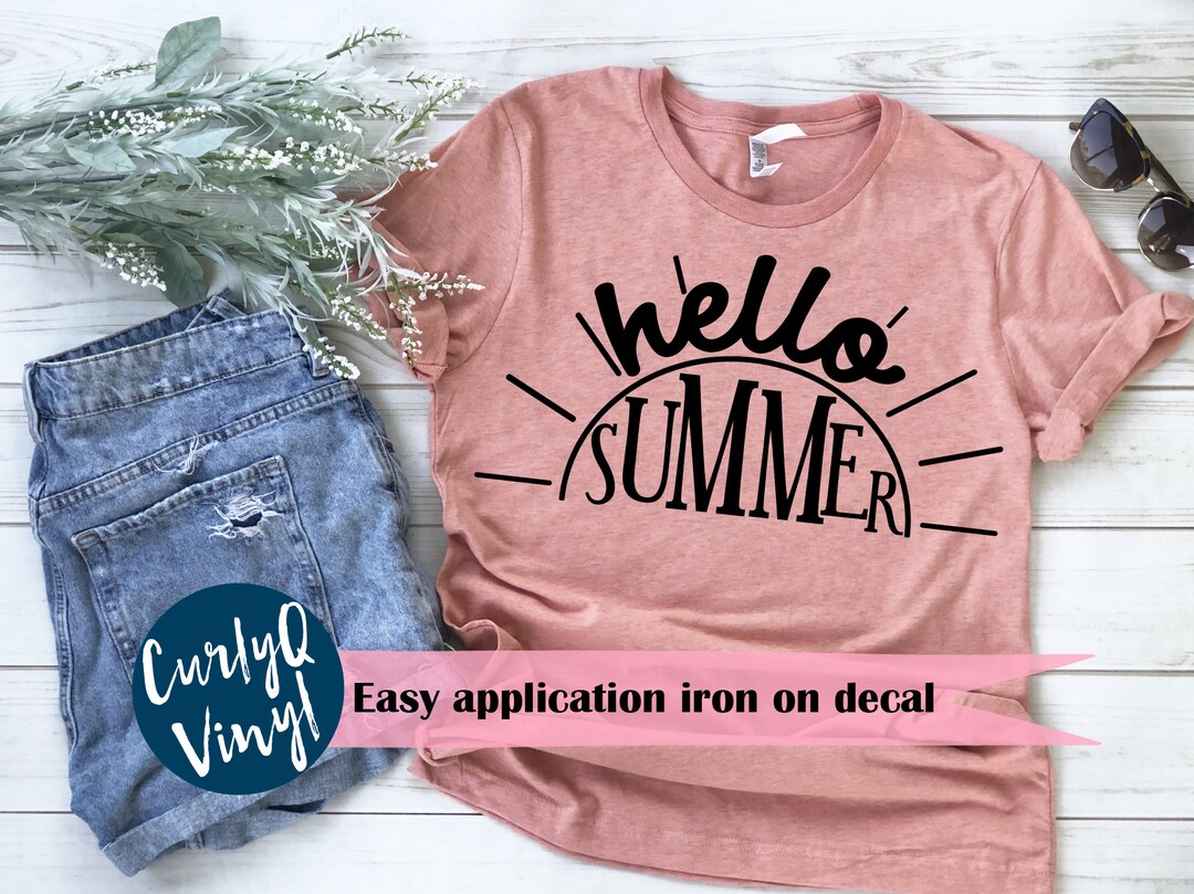 Hello Summer Iron on Decal, Heat Transfer, Summertime, Beach, Sun ...