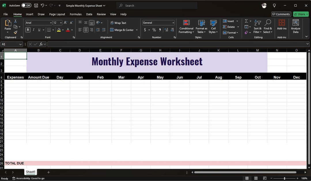 Simple Monthly Expense Worksheet - Etsy