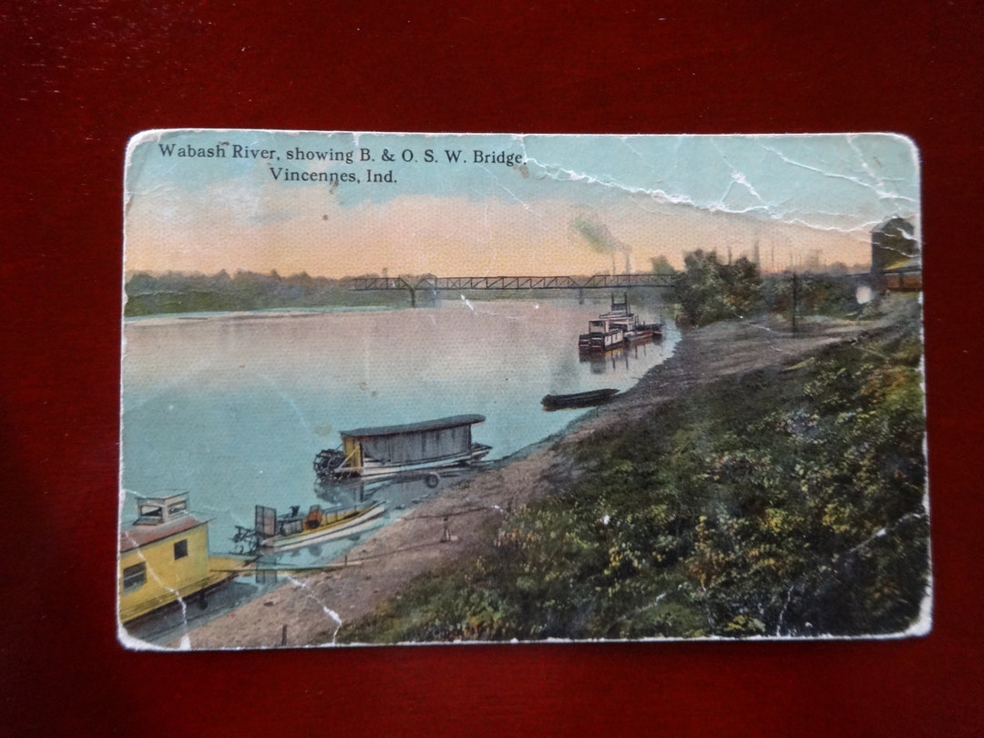 Vintage Postcard of Wabash River, Showing B. & O. S. W. Bridge ...