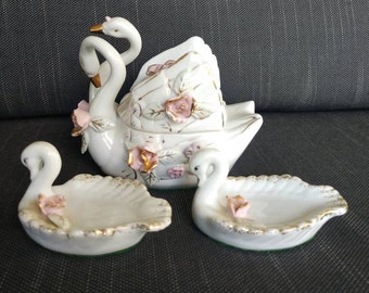 Porcelain Swan Trinket Box - Etsy