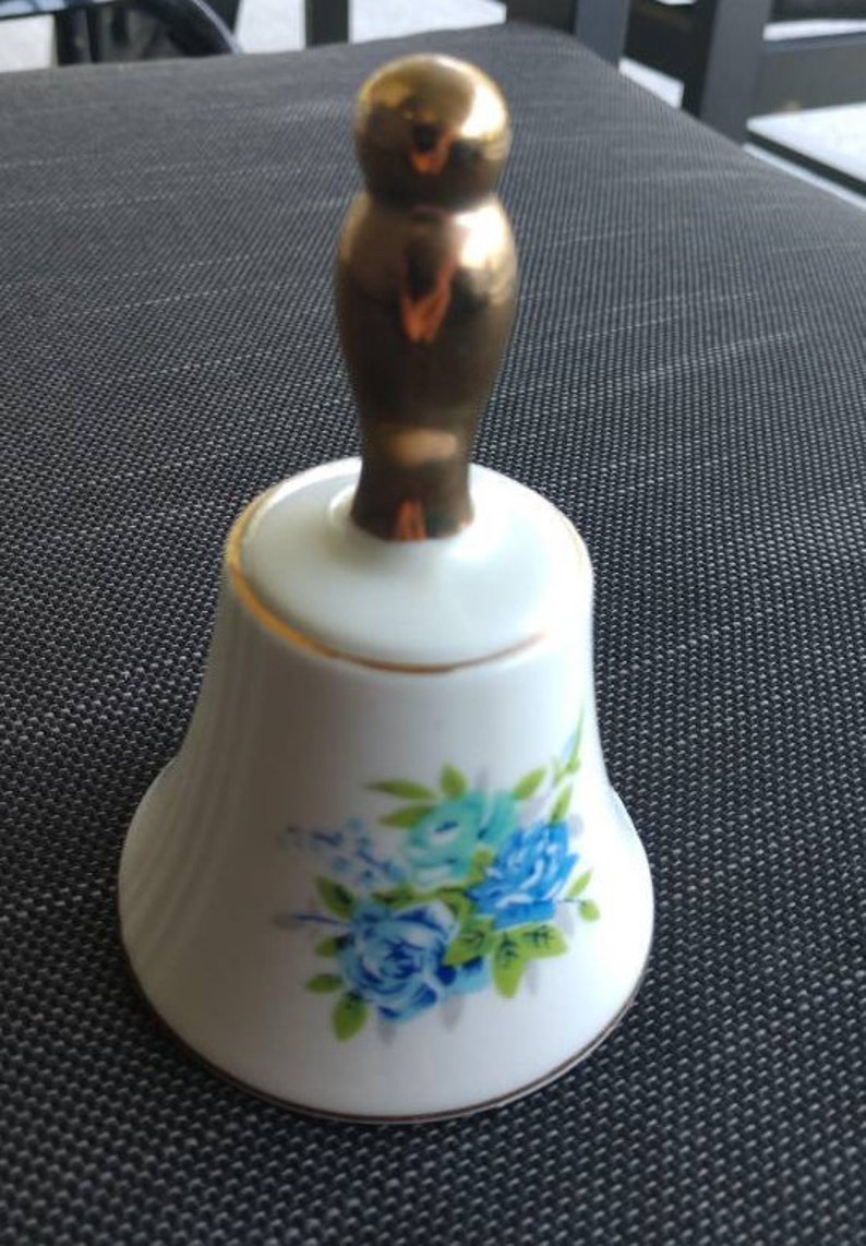 Vintage Enesco Blue Flowers Porcelain Bell - Etsy