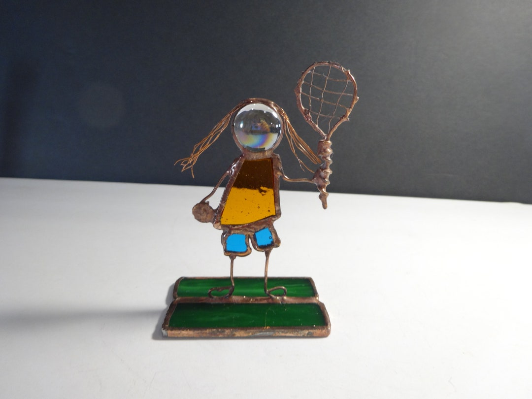 Stained Glass Copper Wire Tennis Player With Racket Suncatcher Figurine ...